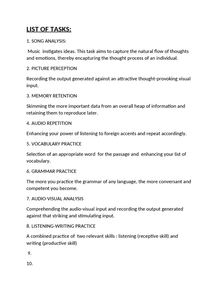 List of Tasks | PDF