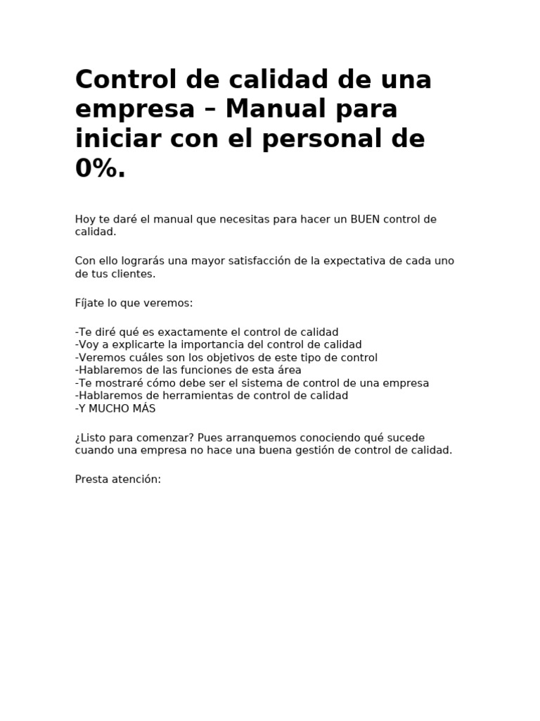 Manual de Control de Calidad Empresarial | PDF | Calidad (comercial ...