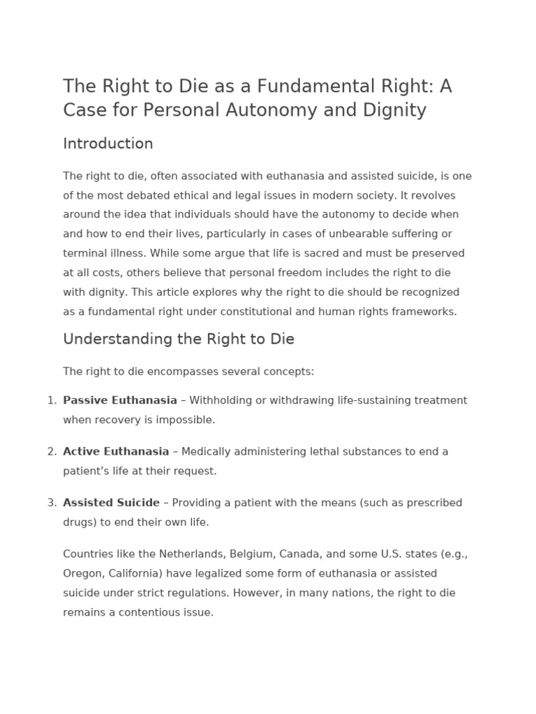 Right to Die: A Fundamental Autonomy | PDF | Medical Ethics | Social Ethics