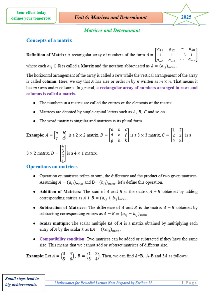 Final Matrices and Determinant | PDF | Matrix (Mathematics) | Determinant