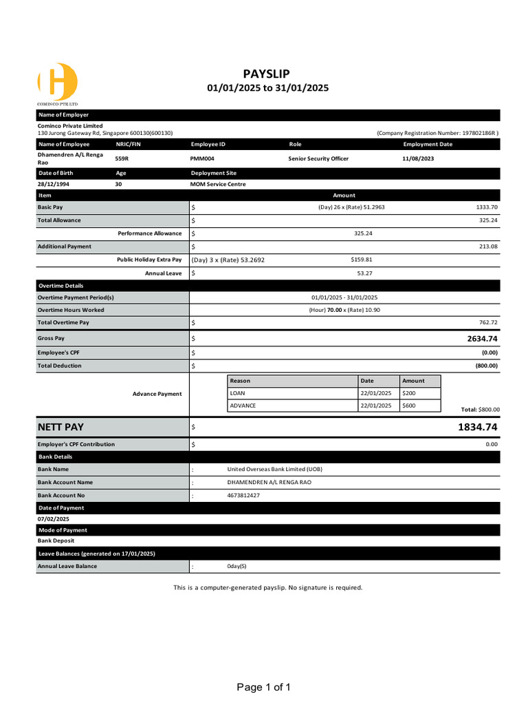 Payslip_20250428121425 | PDF | Overtime | Financial Services