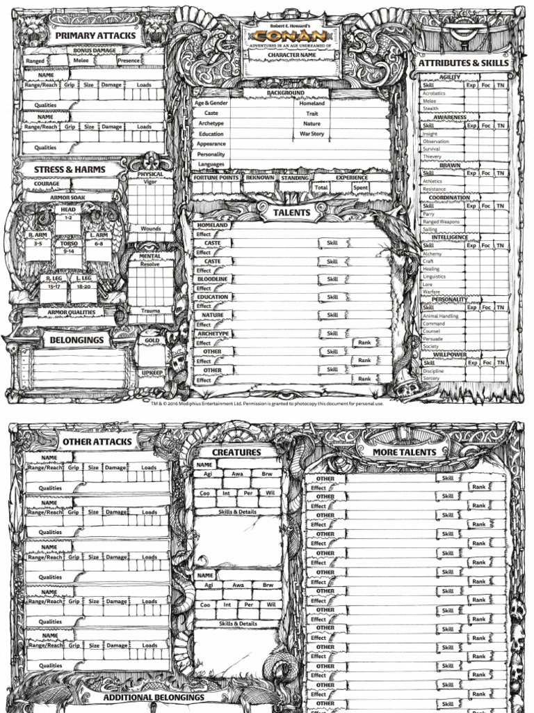 Conan 2d20 - Character Sheet - Inked | PDF