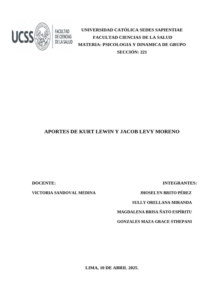 Aportes de Kurt Lewin y Jacob Levy Moreno - Monografia | PDF ...