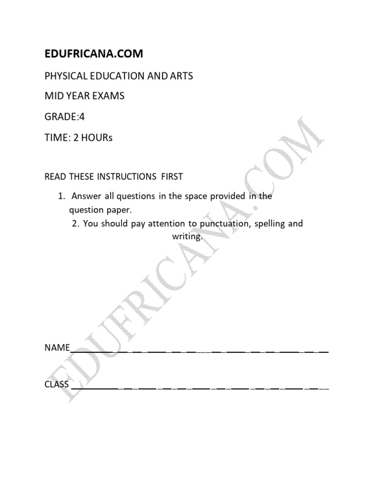 Grade 4 Physical Education Exam | PDF | Paintings