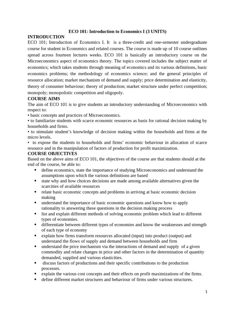 Eco 101 Lecture Note1-1 | PDF | Cost Of Living | Economics