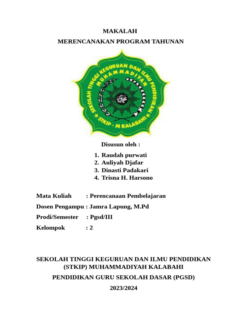 Makalah Perencanaan Pembelajaran Raudah | PDF