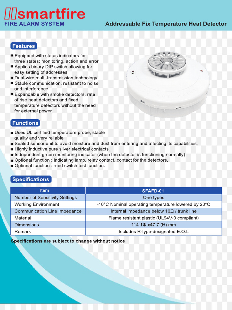Addressable Fixed Temperature Heat Detector P3 | PDF