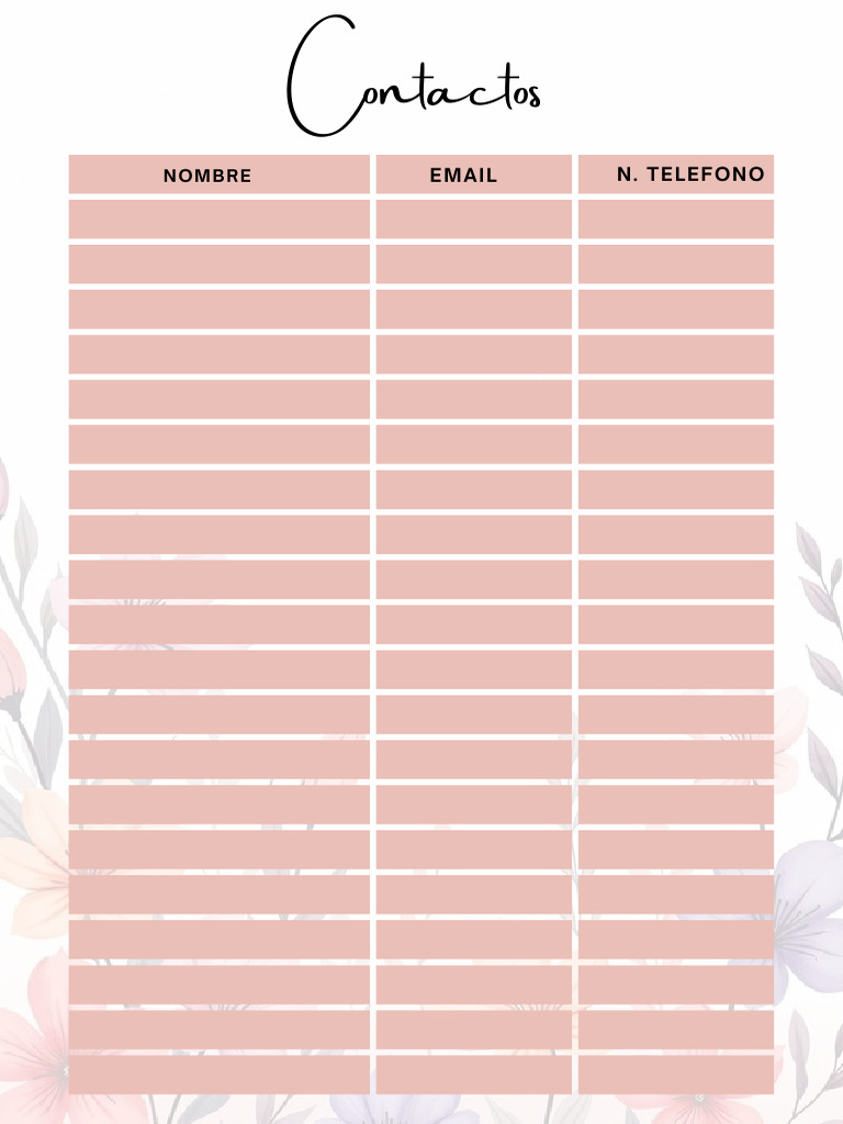 Documento Lista de Contactos Plantas Minimalista Verde y Blanco | PDF