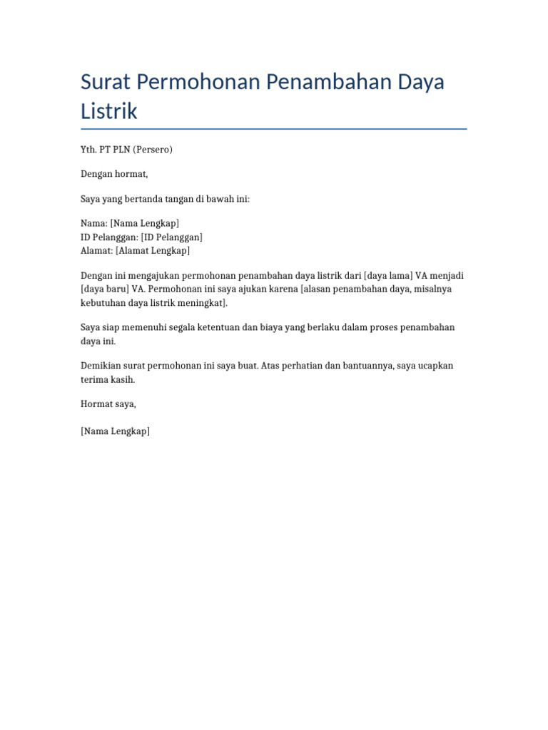 2 Surat Permohonan Tambah Daya PLN | PDF