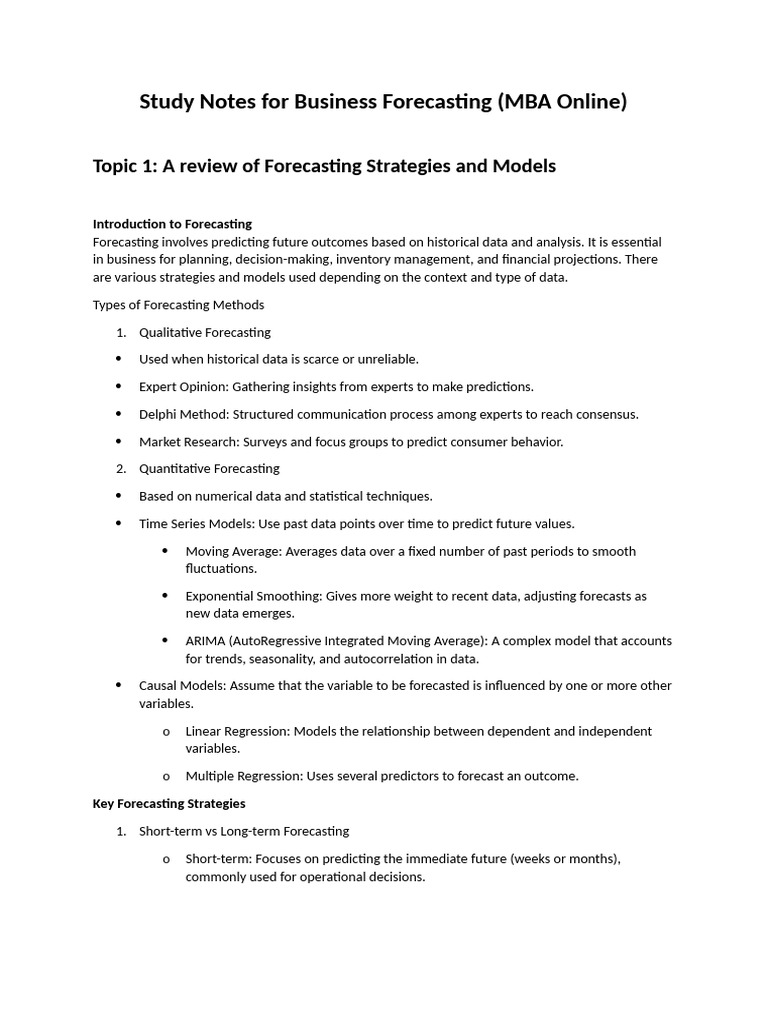Study Notes For Business Forecasting | PDF | Stationary Process ...