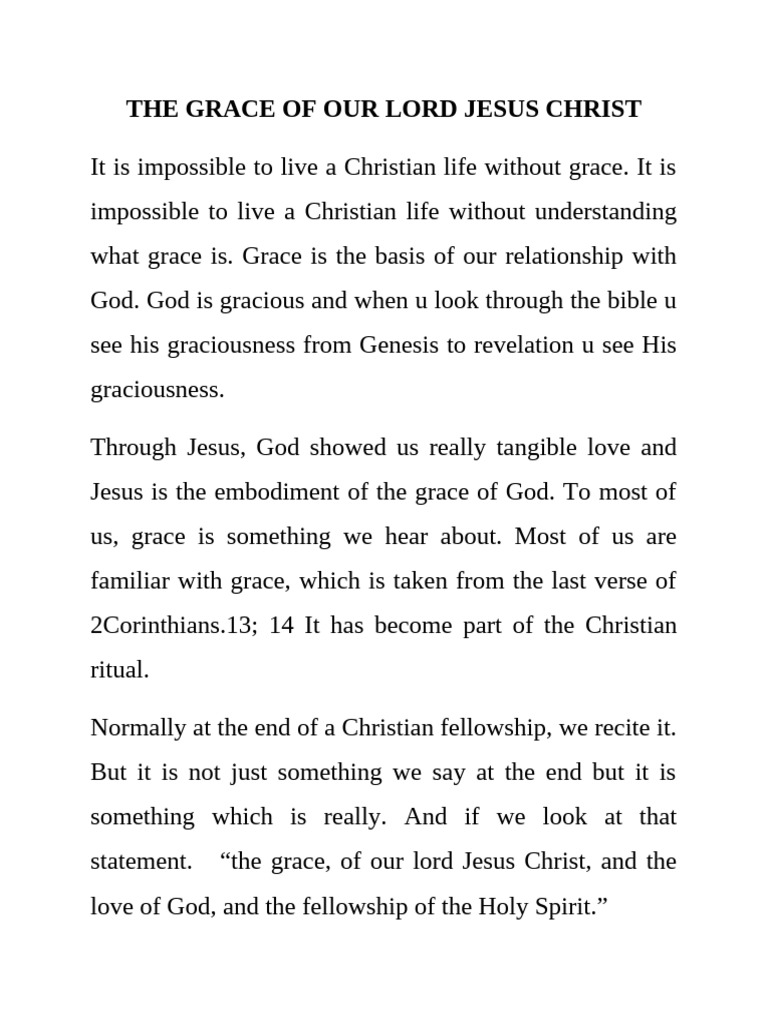 The Grace of Our Lord Jesus Christ | PDF | Grace In Christianity ...