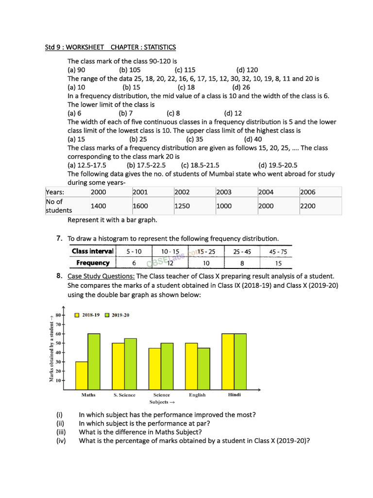 Class 9 Statistics Worksheet with Answers | PDF