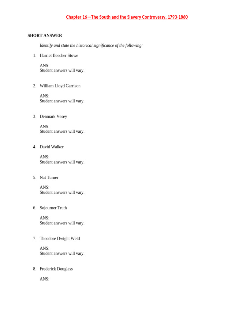 South and Slavery: Key Figures & Concepts | PDF | Abolitionism In The ...