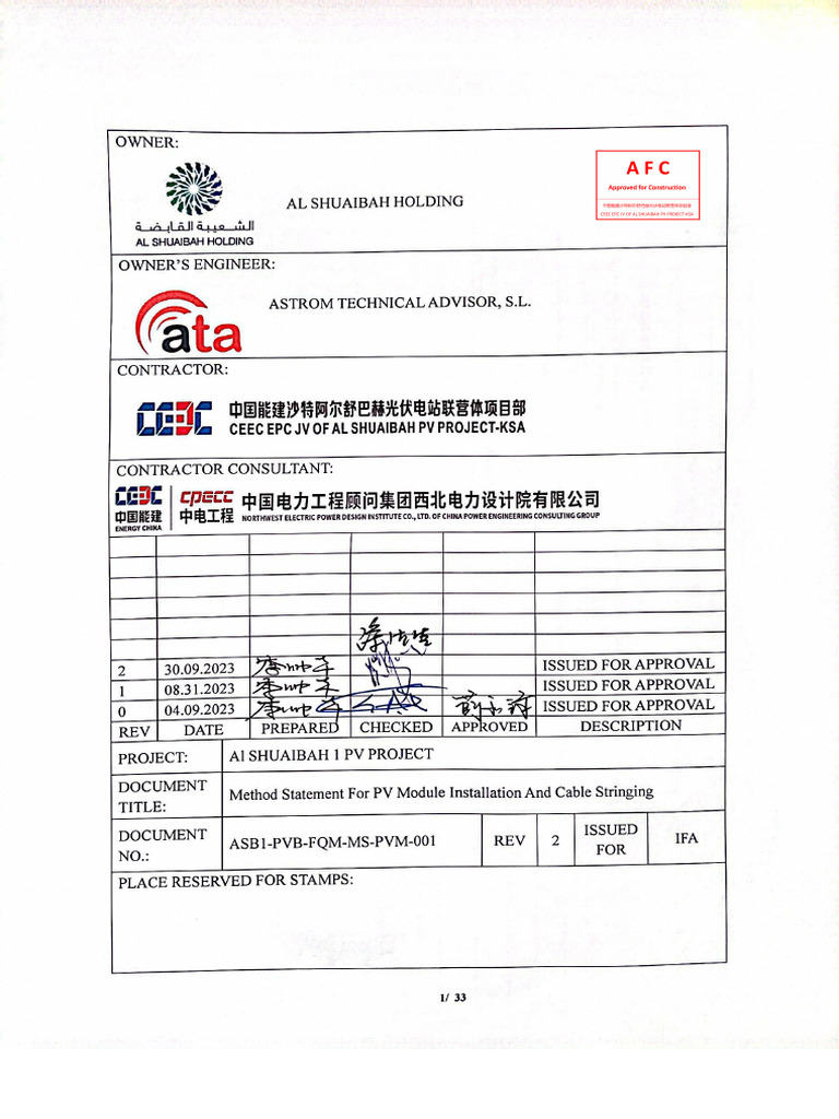 ASB1-PVB-FQM-MS-PVM-001-2-Method Statement for PV Module Installation ...