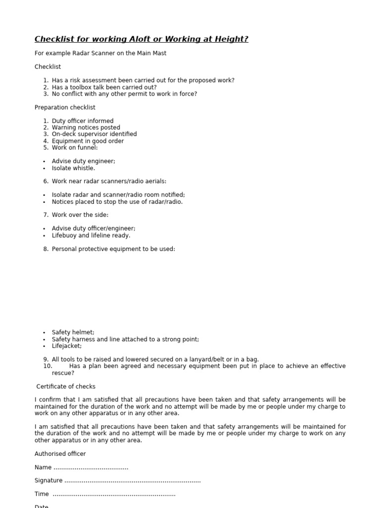 5 Working Aloft Checklist | PDF