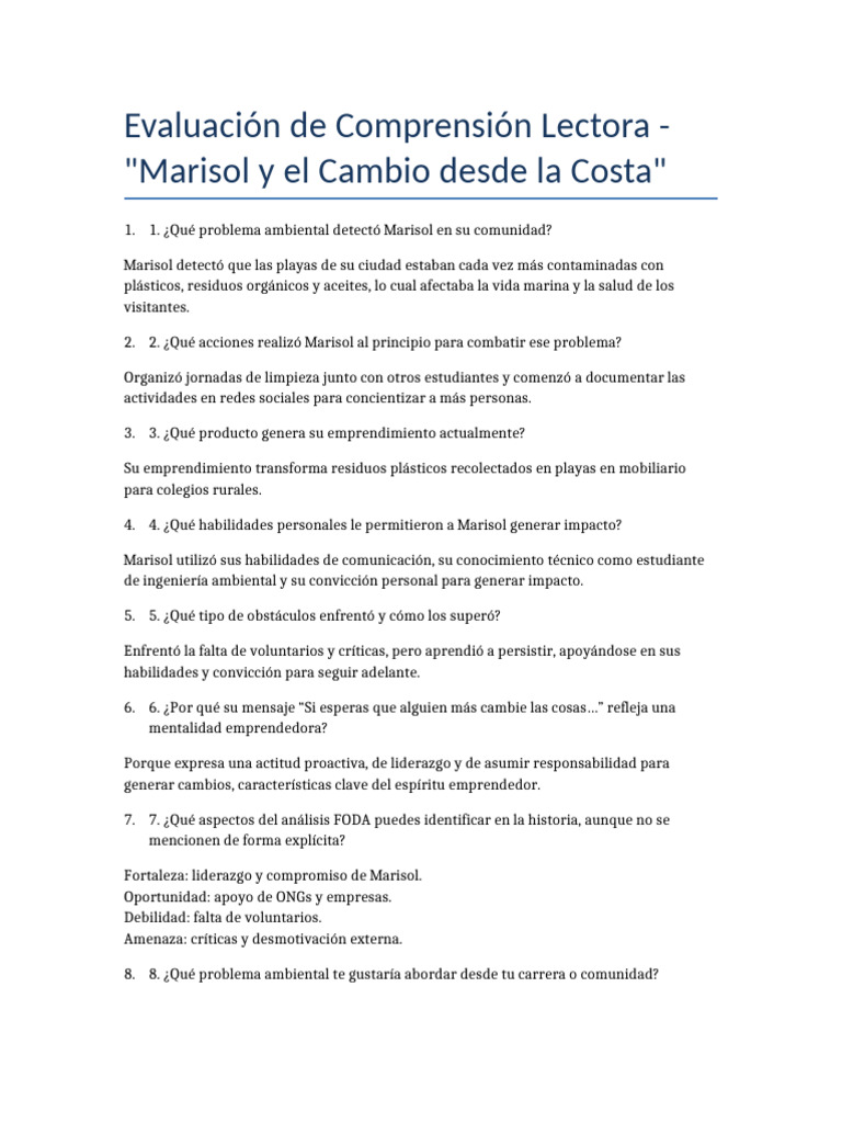 Comprension Lectora Marisol | PDF
