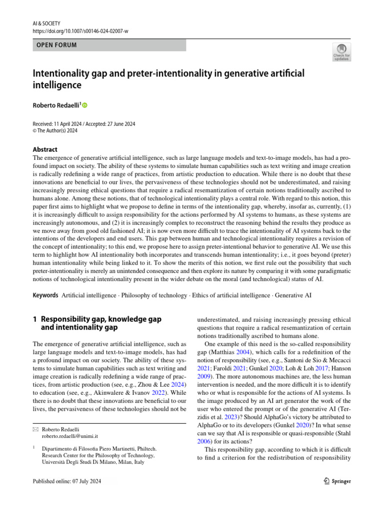 Intentionality Gap and Preter-Intentionality by Roberto Redaelli | PDF | Artificial Intelligence ...