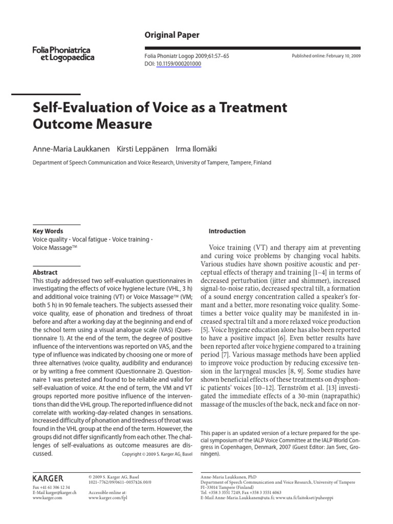 Self-Evaluation of Voice As A Treatment Outcome Measure | PDF | Human ...
