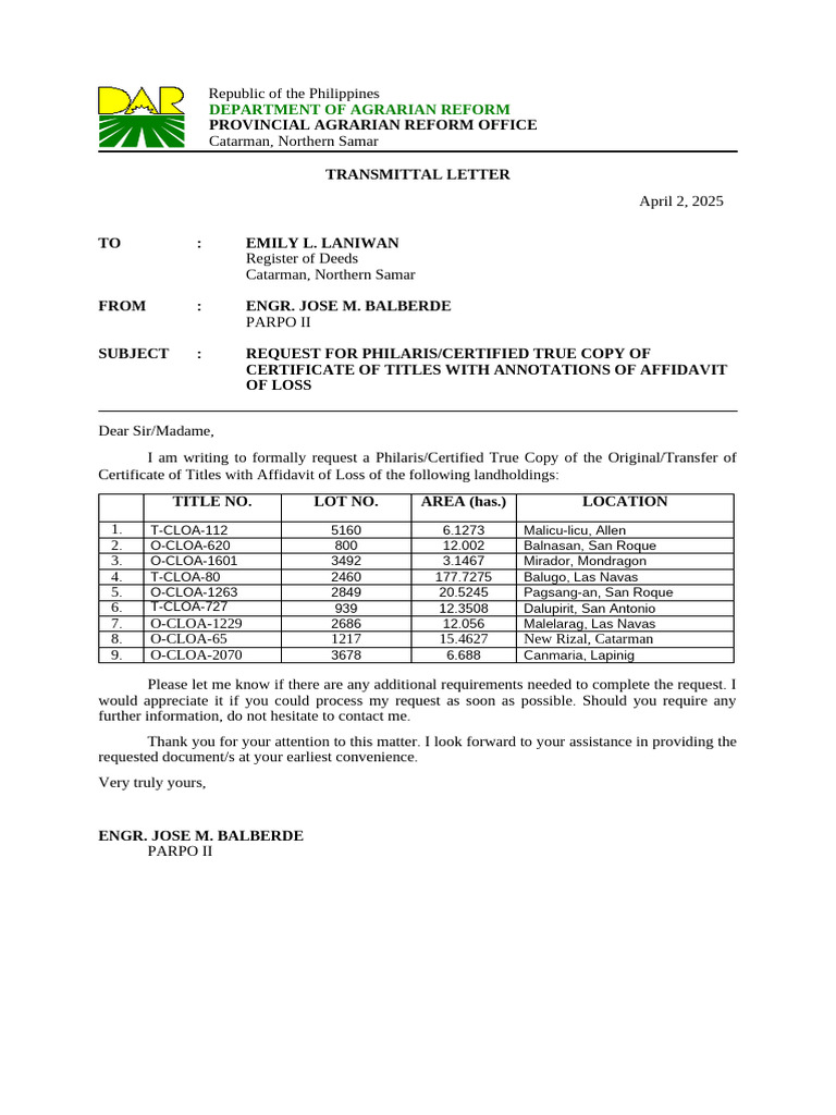 Letter Request | PDF