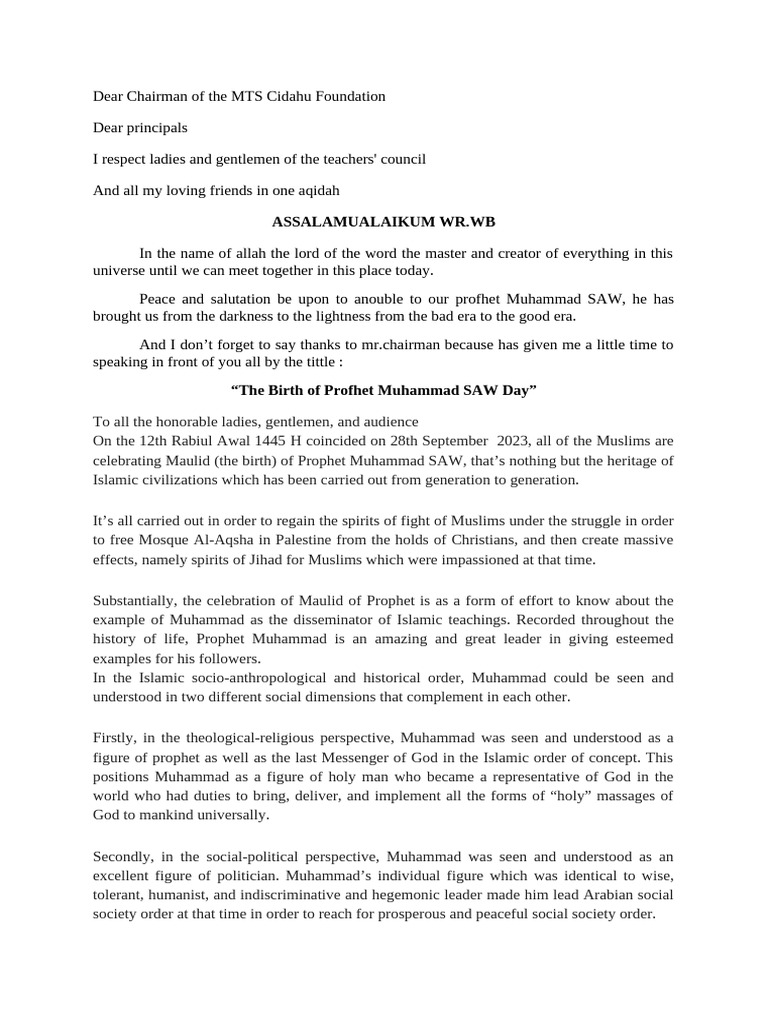 Dear Chairman of The MTS Cidahu Foundation | PDF | Muhammad | Prophets ...