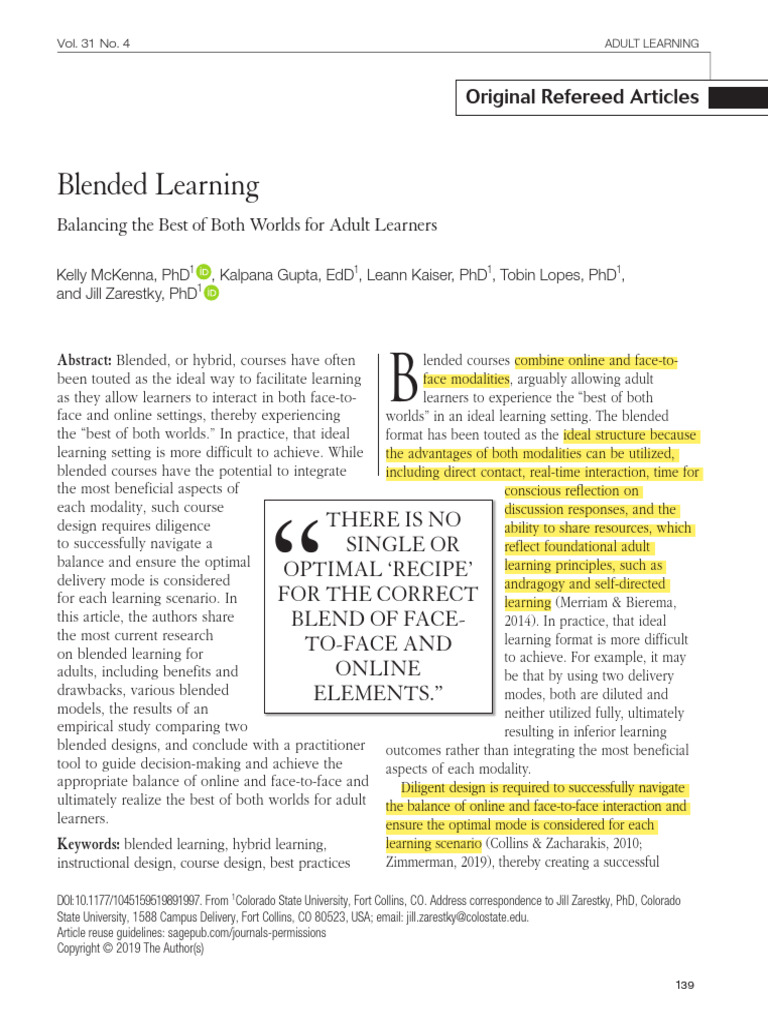 Lesson 3 McKenna - Blended Learning Balancing The Best of Both Worlds ...