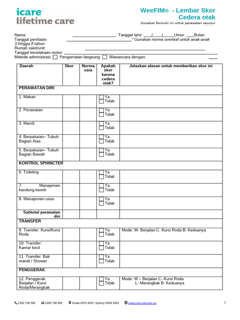 Lembar Skor WeeFIM | PDF