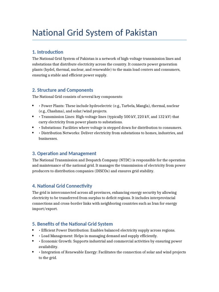 National Grid System Pakistan | PDF | Electrical Grid | Electric Power ...