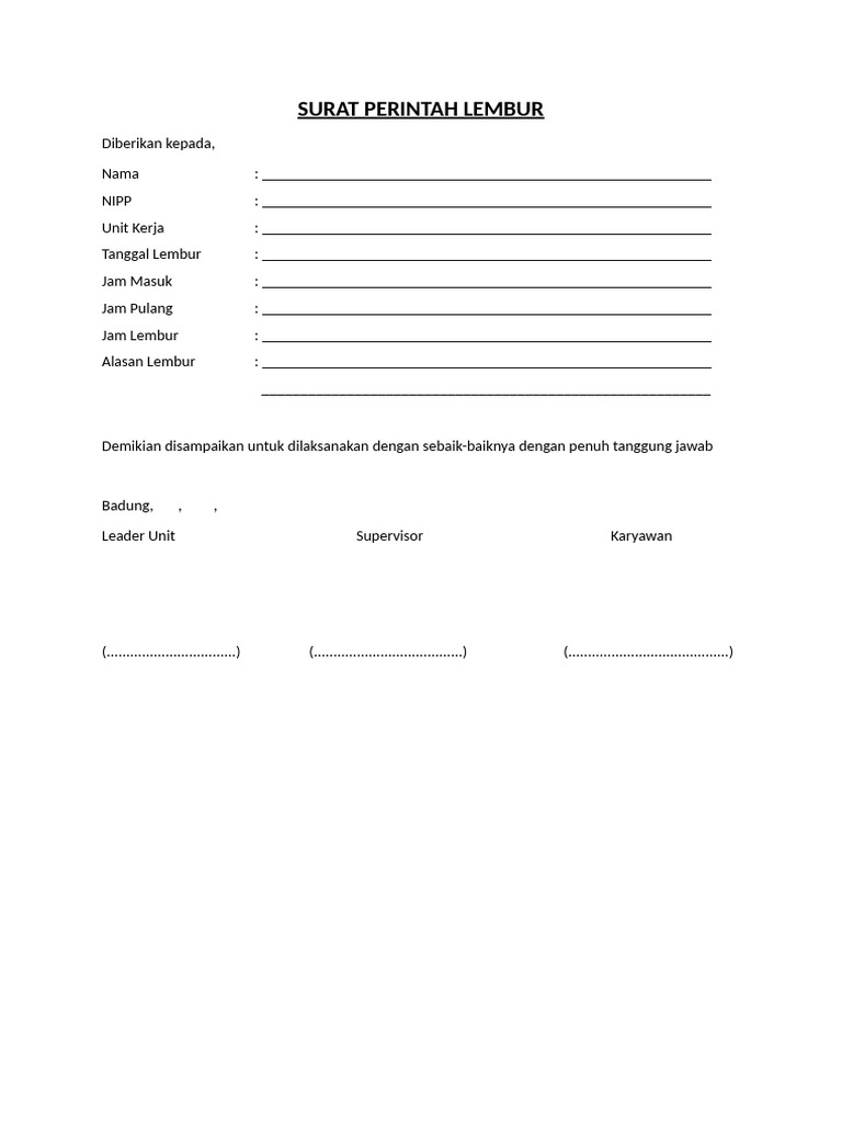 FORM SURAT PERINTAH LEMBUR - Salin | PDF