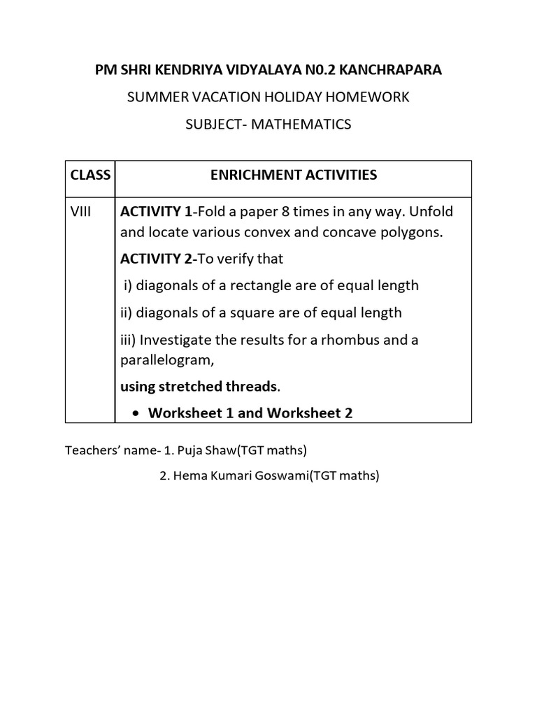 Math Class 8 HHW PDF | PDF