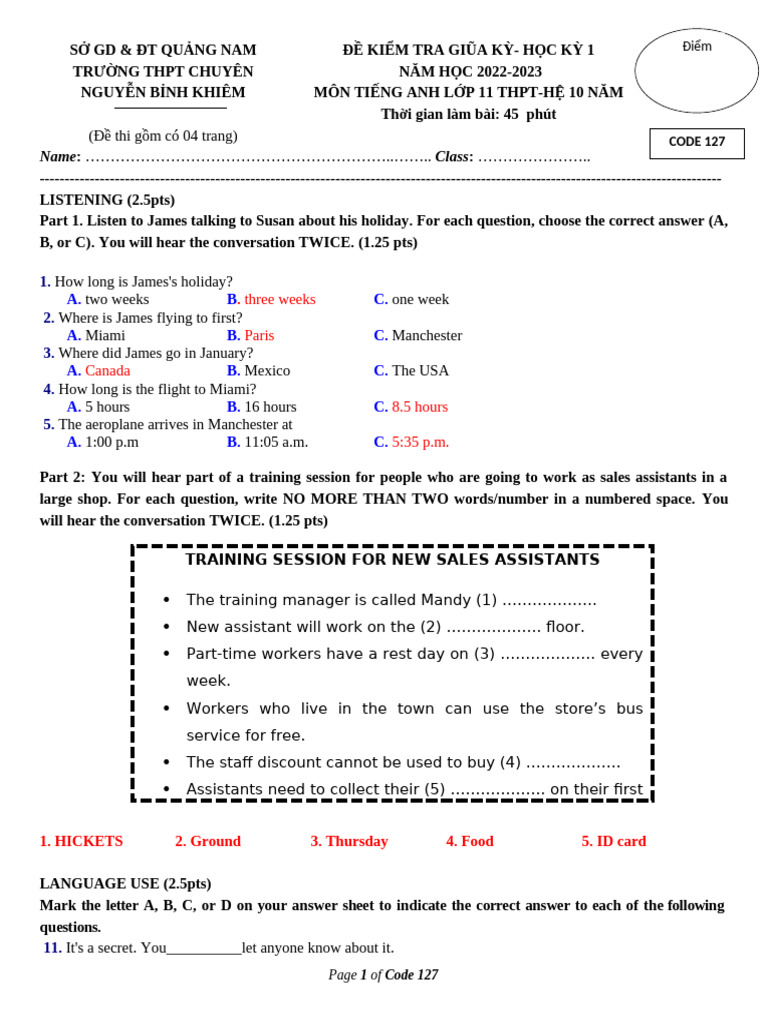 English Midterm Exam for Grade 11 | PDF | Adolescence