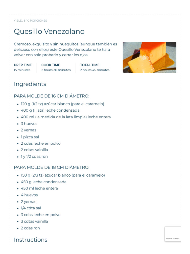 Quesillo Venezolano - La Carañola | PDF | Alimentos