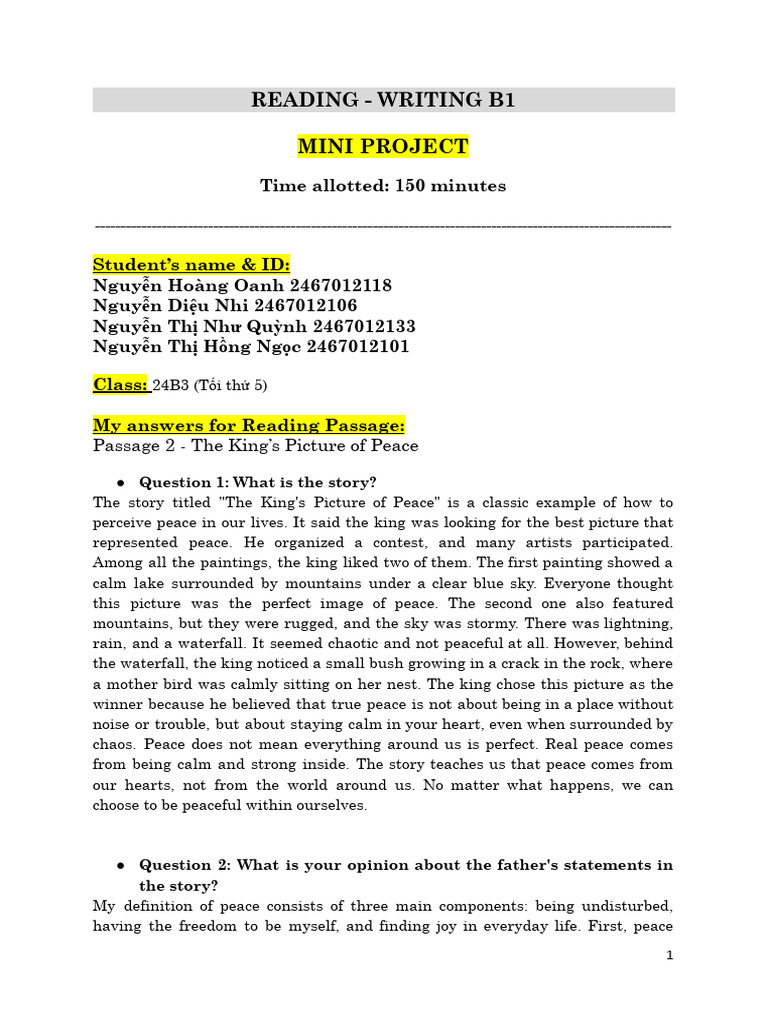 RW B1 - Group Mini Project Answer Sheet | PDF | Psychology