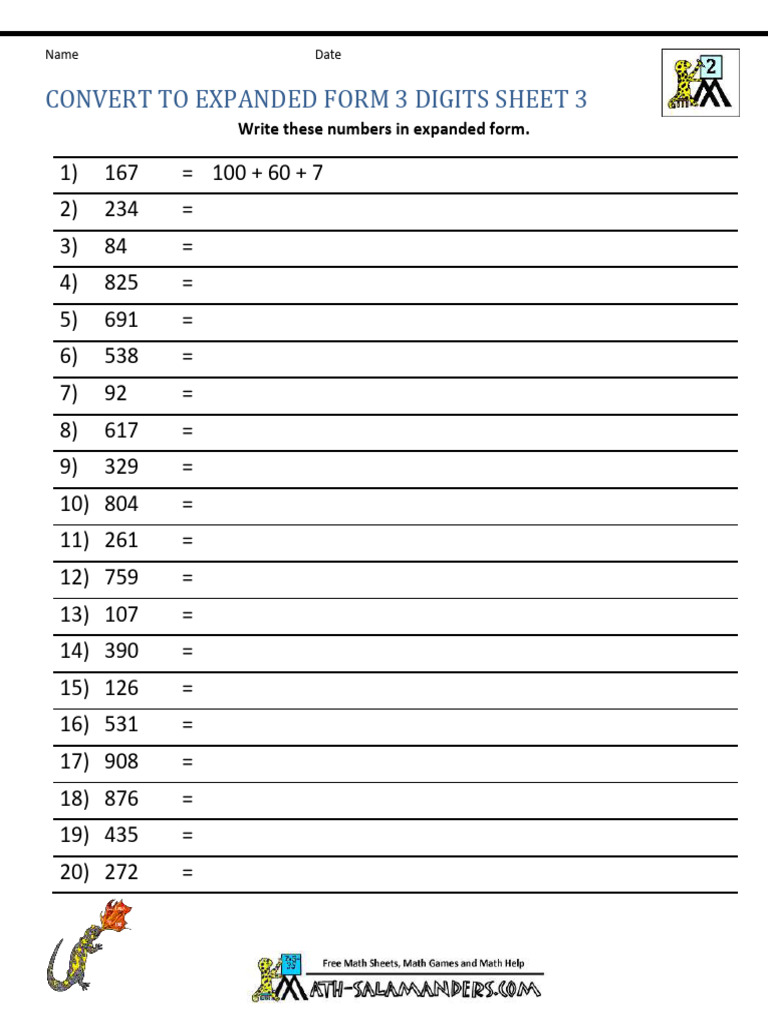 Convert To Expanded Form 3 Digits 3 | PDF