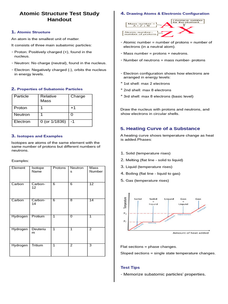 Atomic Structure Study Handout | PDF | Atoms | Proton