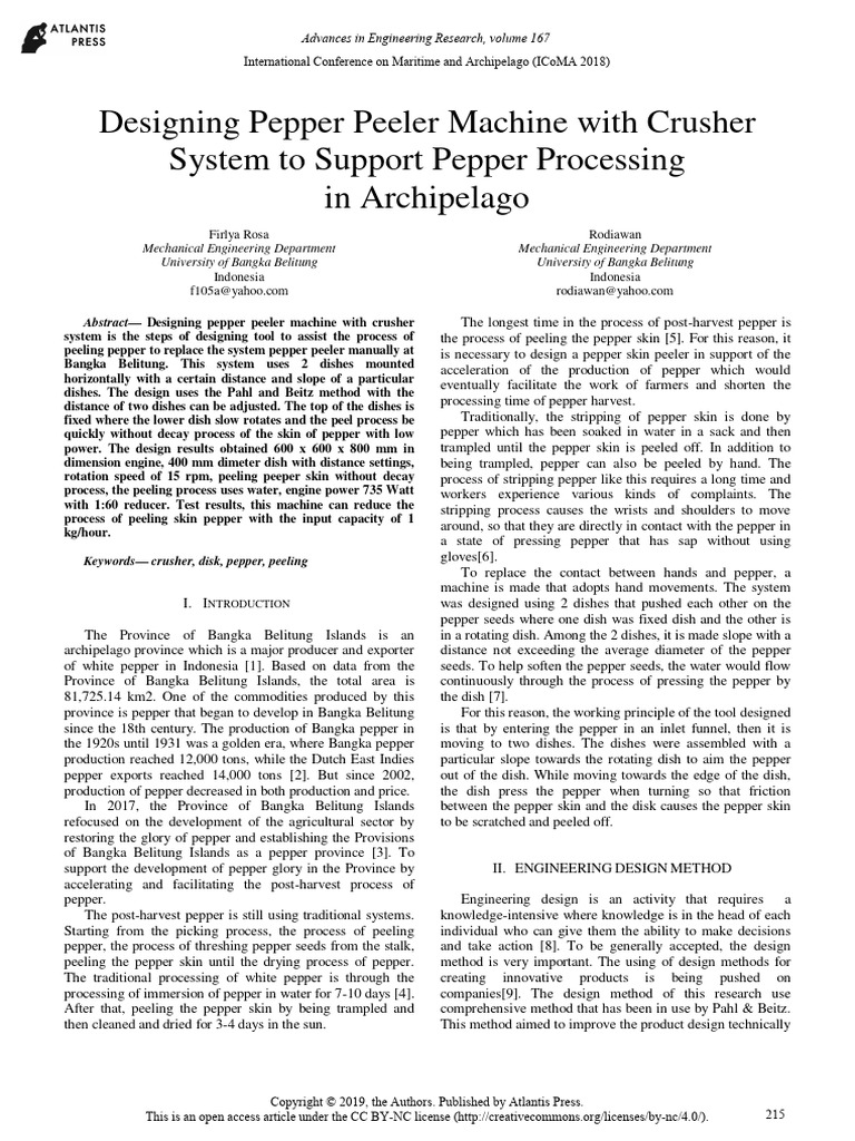 Designing Pepper Peeler Machine With Cru | PDF | Machines | Design