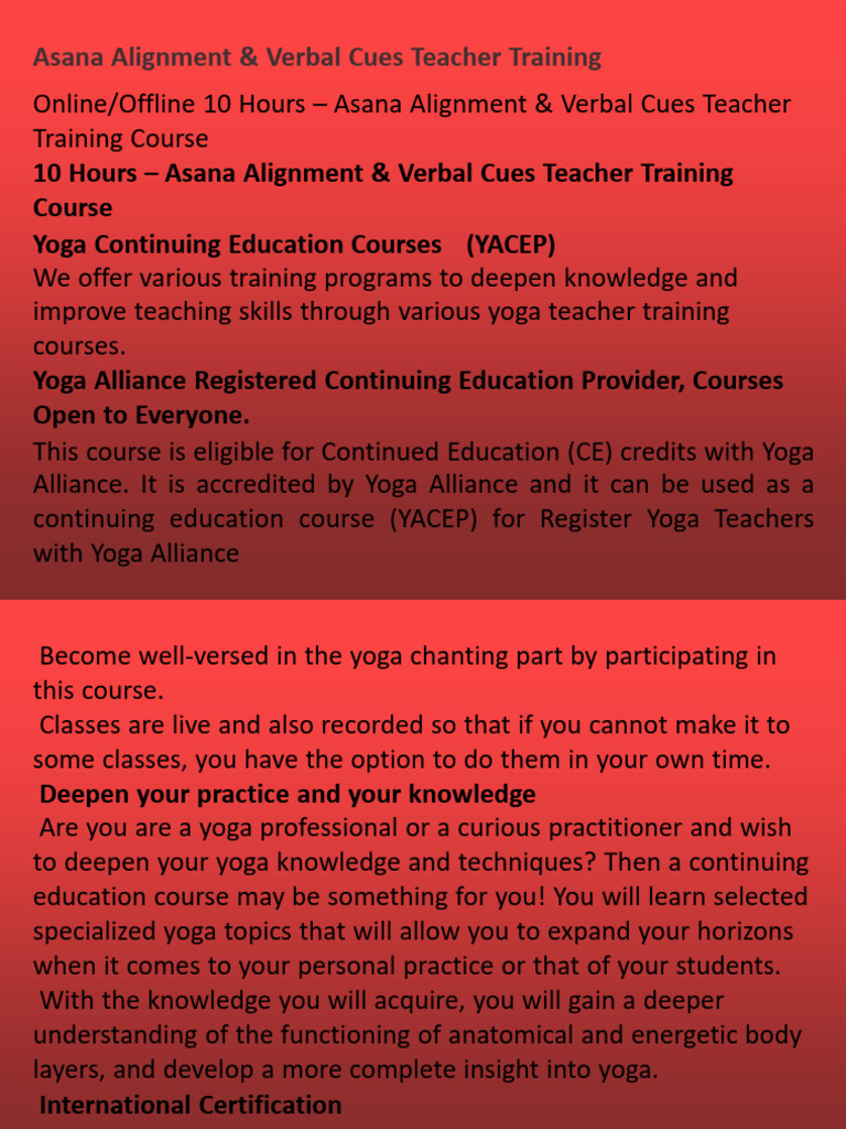10 Hours - Asana Alignment & Verbal Cues Teacher Training Coursed | PDF ...