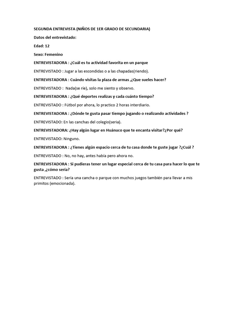 Entrevistas a Niños de Secundaria | PDF