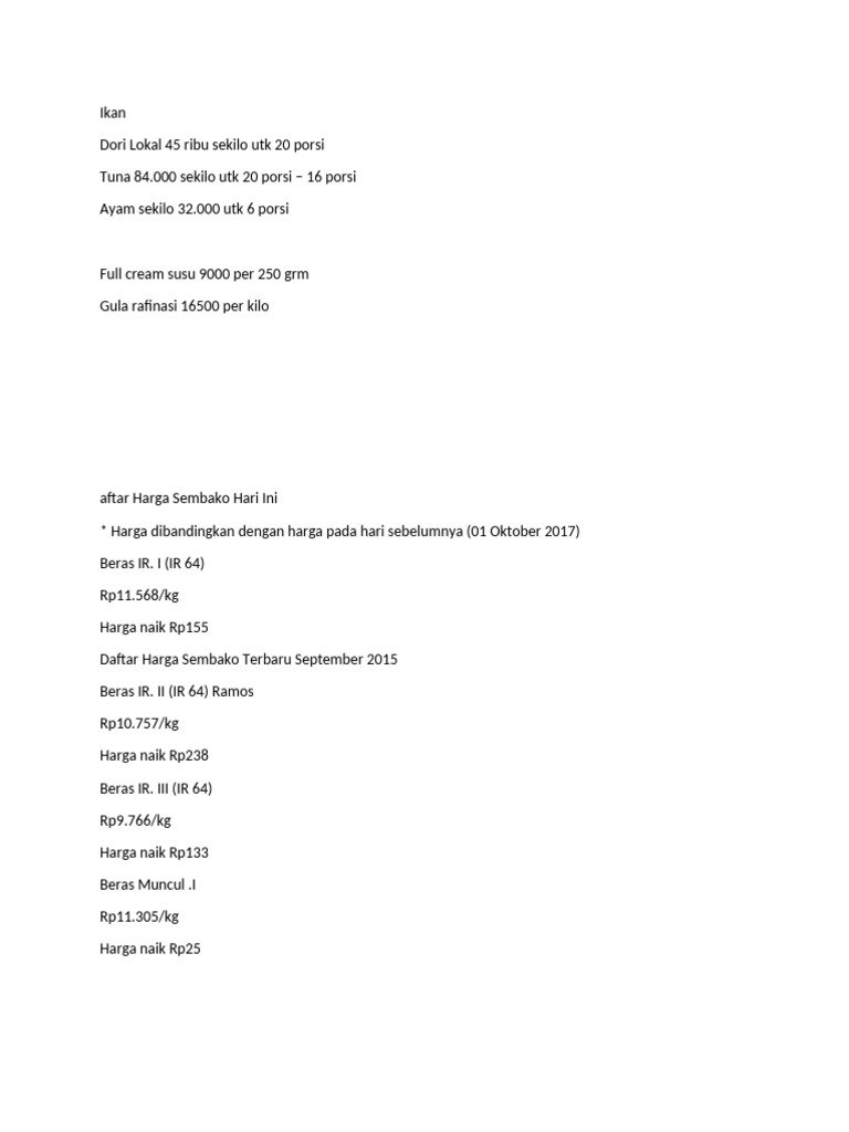 Daftar Harga Sembako Hari Ini | PDF