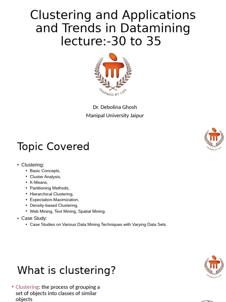 Clustering and Applications and Trends in Datamining Lecture:-30 To 35 | PDF | Cluster Analysis ...