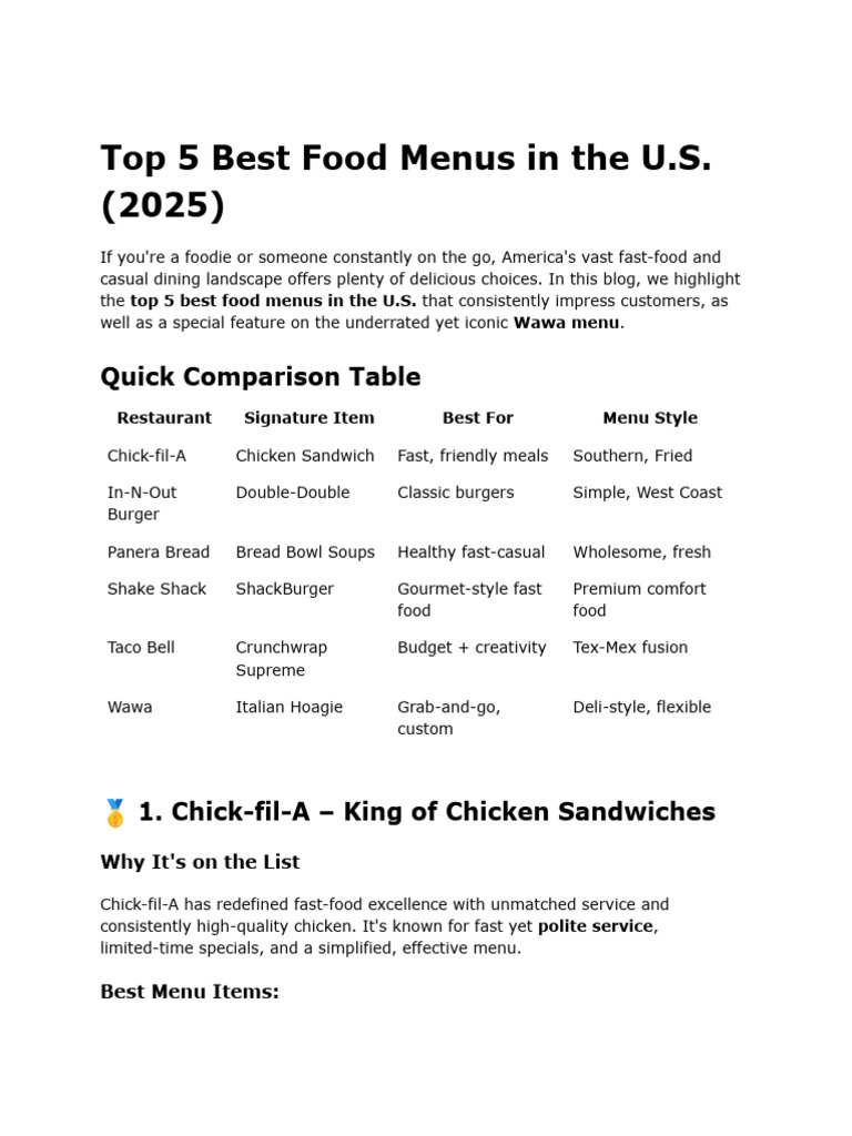 Top U.S. Fast Food Menus Reviewed | PDF | Hamburgers | Fast Food