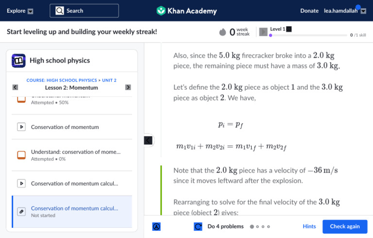 Conservation of Momentum Calculations (Practice) Khan Academy | PDF