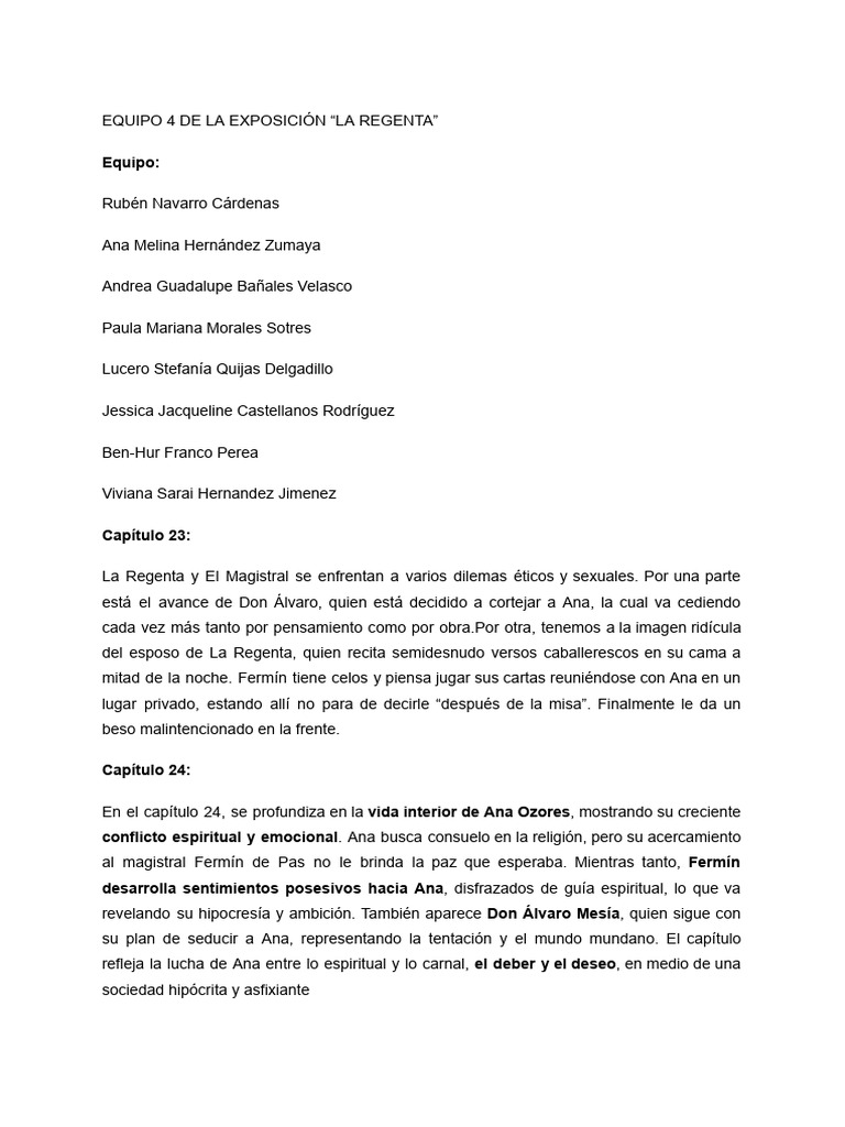 Resumen de La Regenta Capítulos 23-30 | PDF