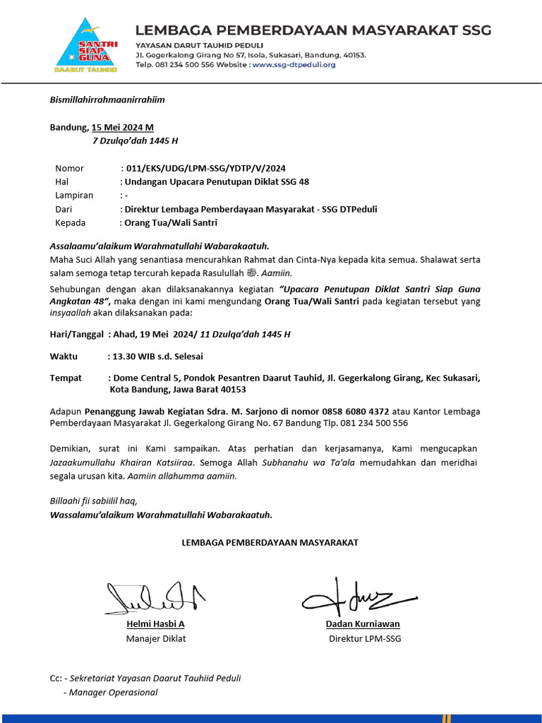 011_EKS_UDG_LPM_SSG_Undangan Penutupan Diklat SSG _240515_142228 | PDF