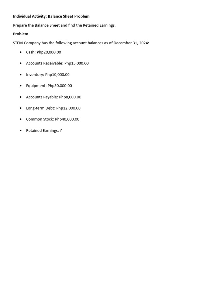 Activity Balance Sheet Problem | PDF