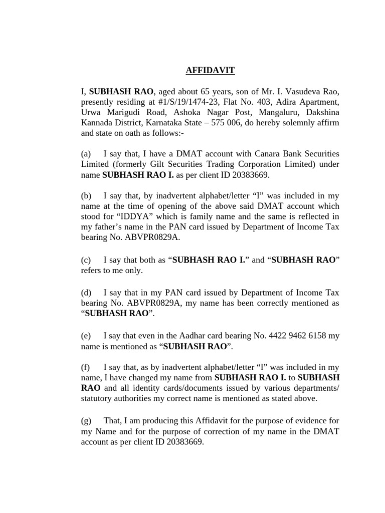 Affidavit - Subhash-Rao | PDF