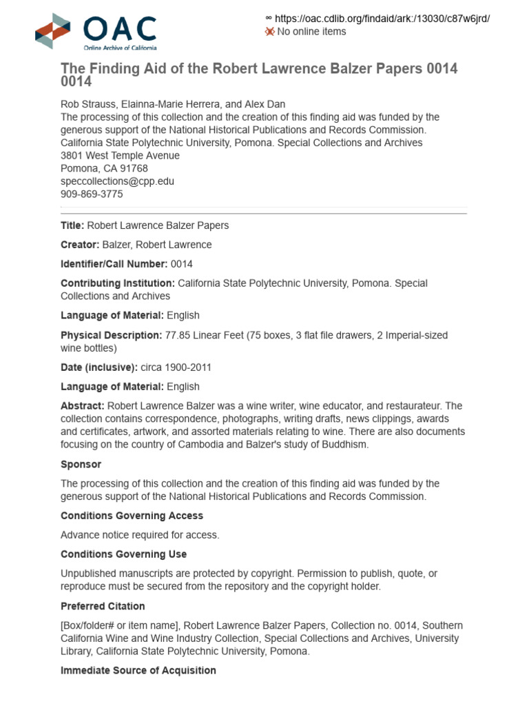 Balzer (Robert Lawrence) Papers | PDF | Cookbooks | Recipe