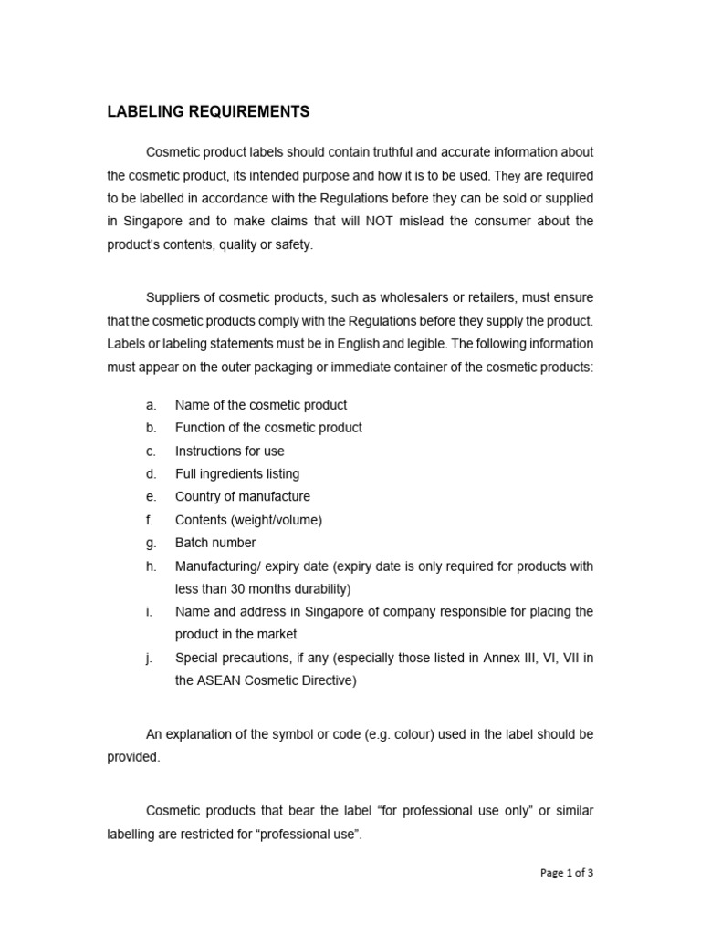 Labeling-Requirement-For-Cosmetic-Product - Apr19 - Songapore | PDF ...