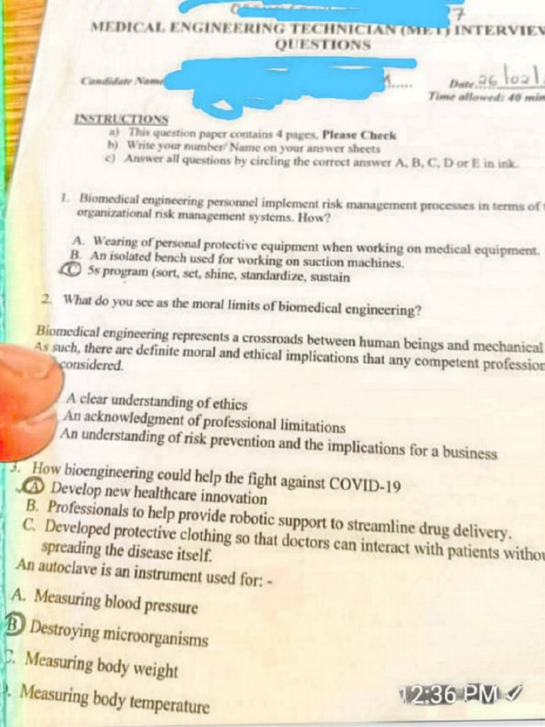 Sample Biomedical Technician Interviews Question | PDF