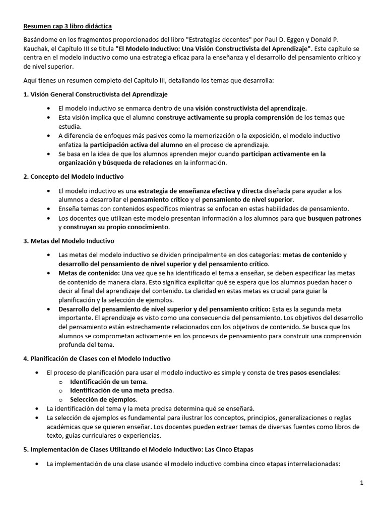 Resumen Cap 3 Libro Didáctica | PDF | Enseñando | Pensamiento