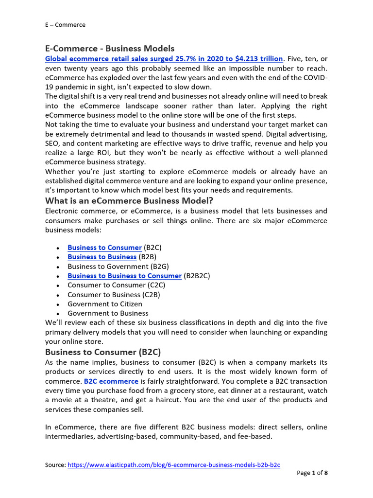 E-Commerce Business Models Explained | PDF | E Commerce | Retail